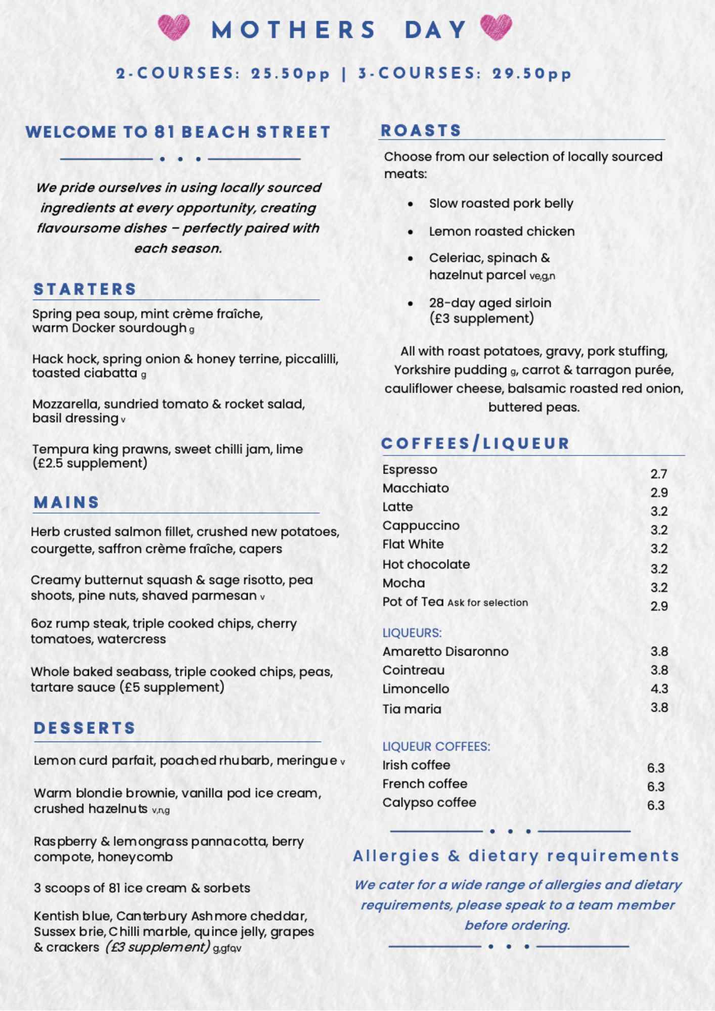 Our Menus - 81 Beach Street